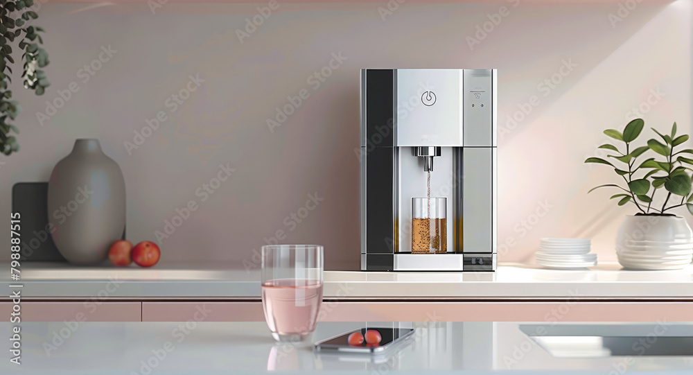 A modern water dispenser featuring a smartphone as its display ...