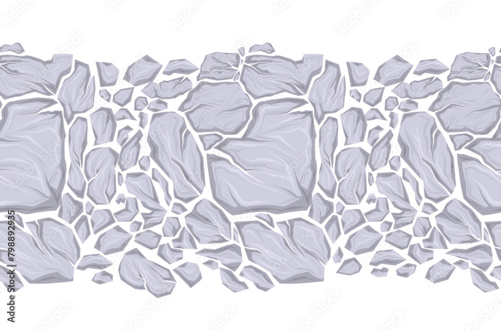 Horizontal vector seamless border with broken white stones isolated ...