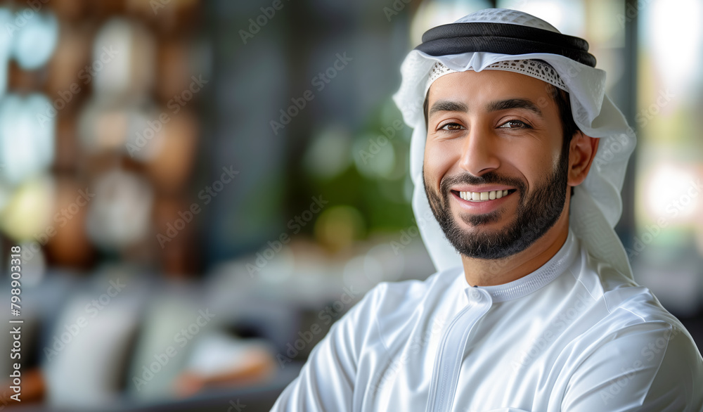 Portrait of sincerely smiling young Arab Ethnicity man wearing ...