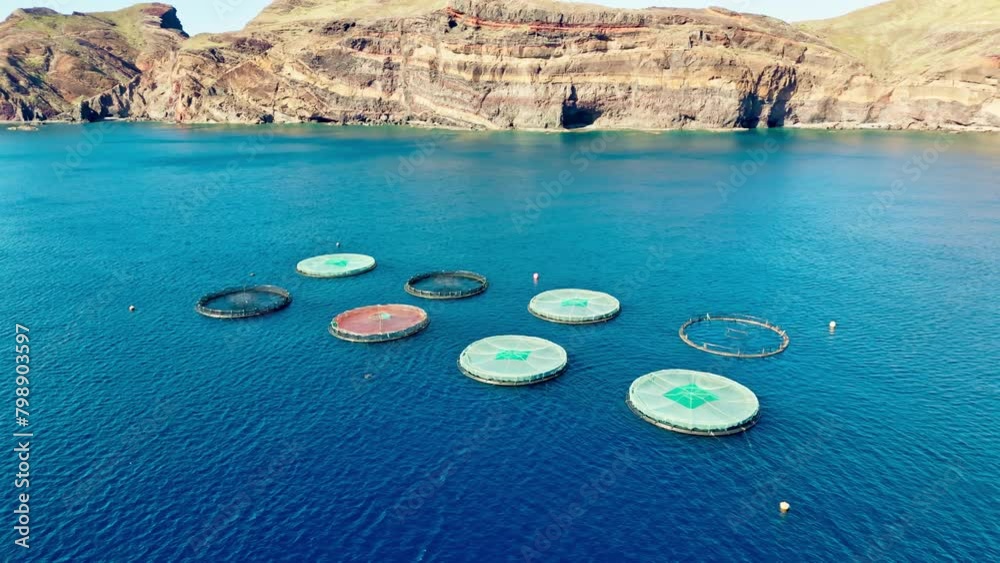 Offshore aquaculture fish farming, cages for growing fish in Atlantic ...