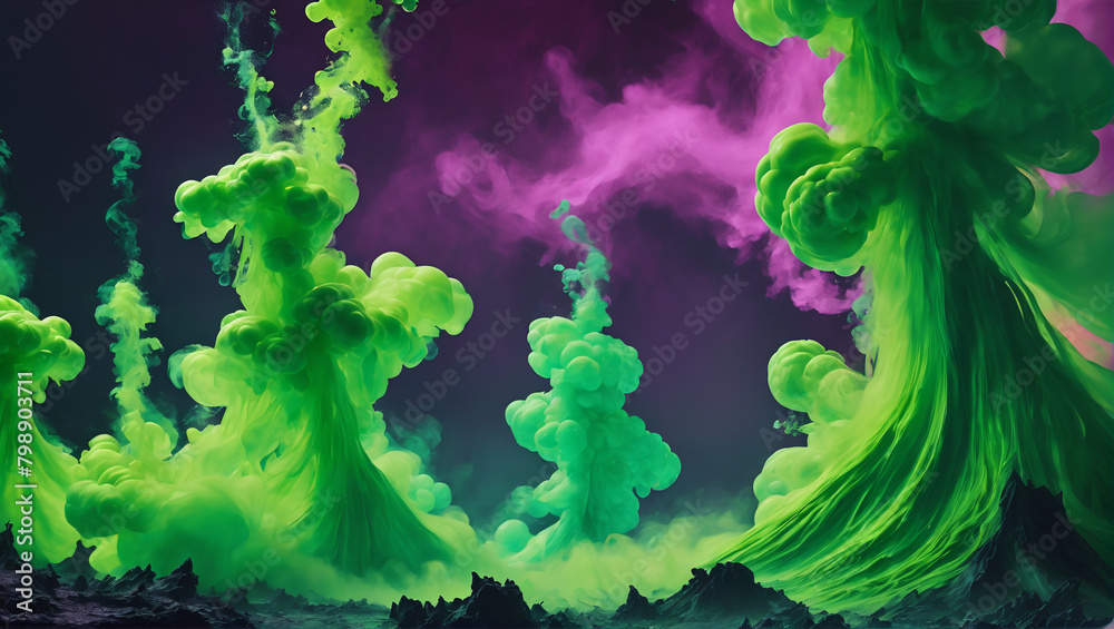 A scene of acidic-colored substances swirling and bubbling in a ...