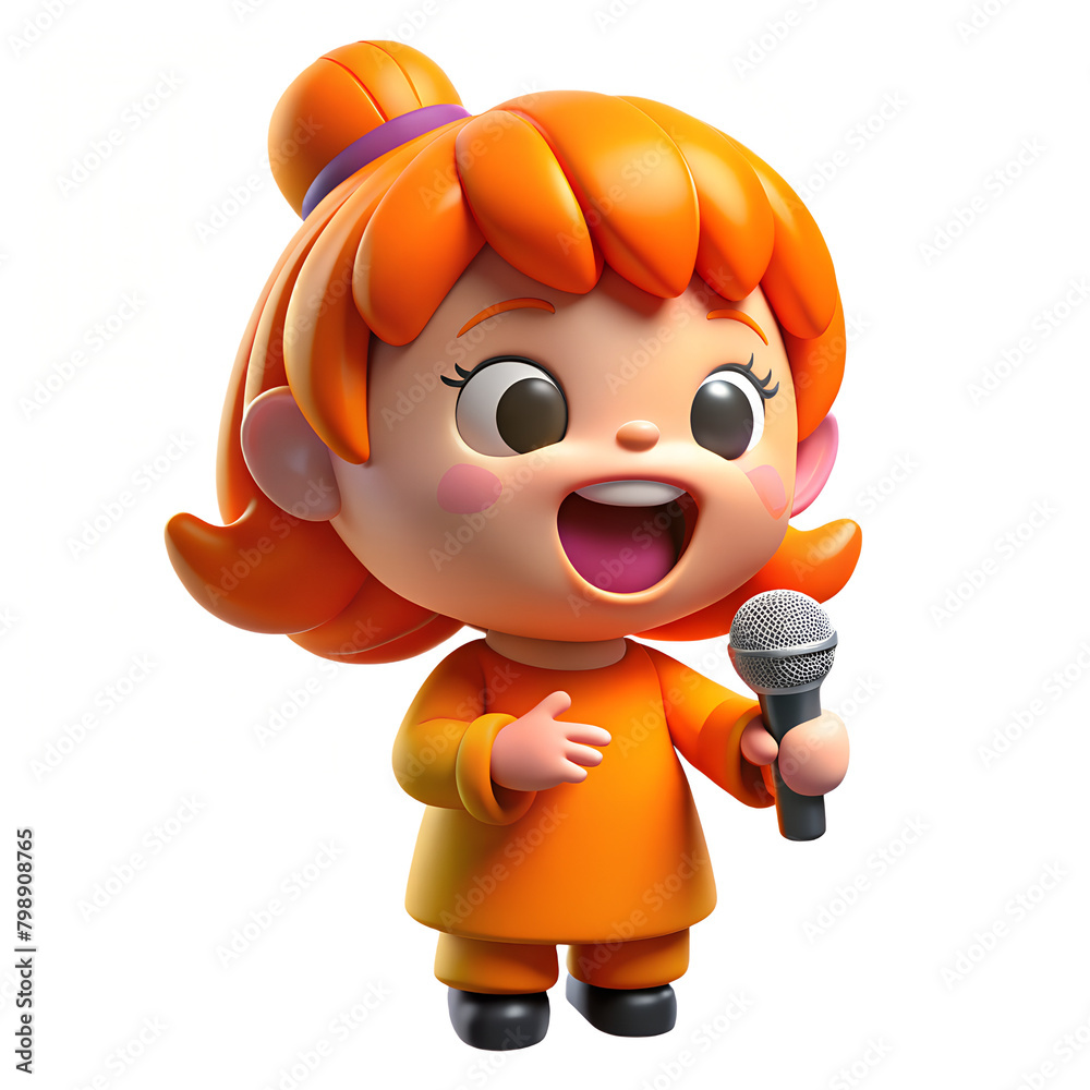 3d cartoon illustration of kid girl with sing a song, highly detailed ...