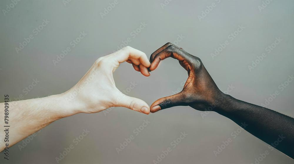 Black and white hands in heart shape, interracial friendship ...
