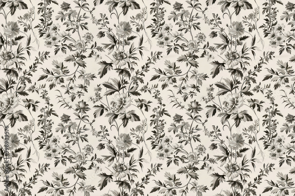 Toile floral pattern tapestry. Vintage botanical wallpaper pattern ...