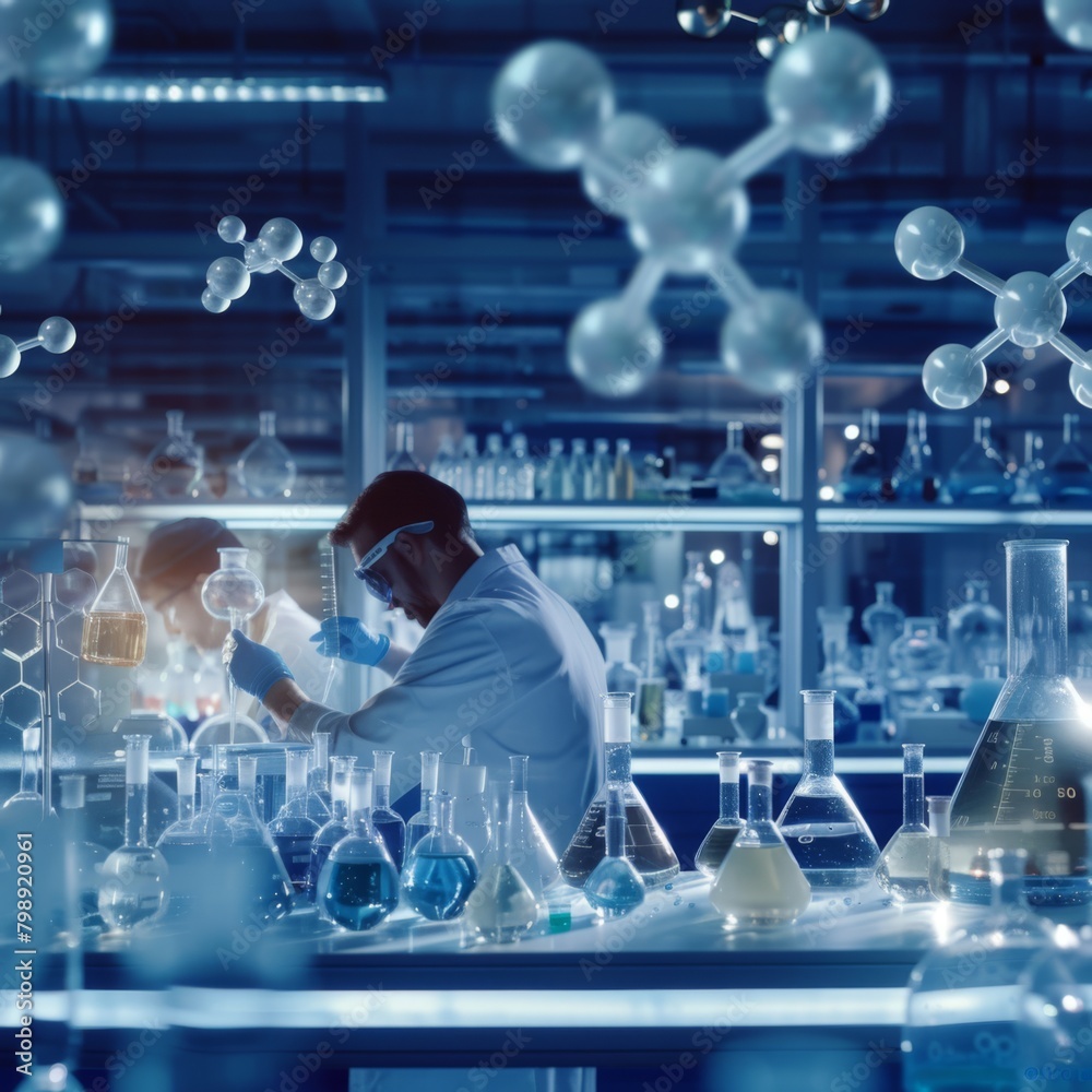 a chemist working on scientific research in a futuristic laboratory ...