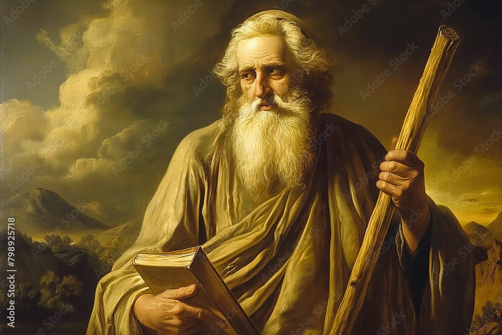 illustration of moses the biblical abrahamic prophet on mount sinai ...
