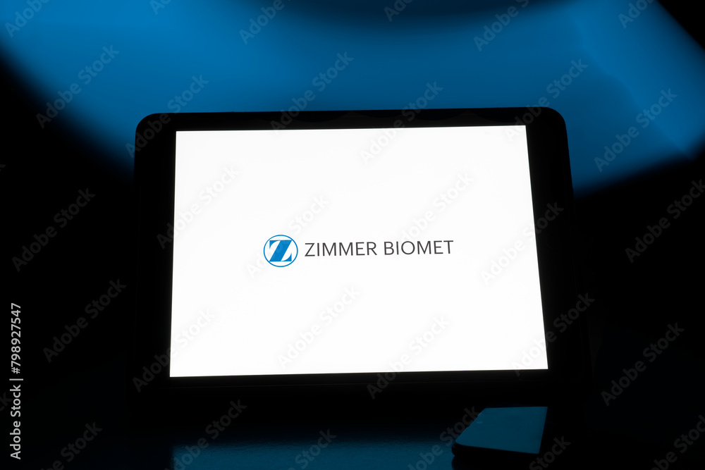Dhaka, Bangladesh- 28 Apr 2024: Zimmer Biomet logo is displayed on i ...