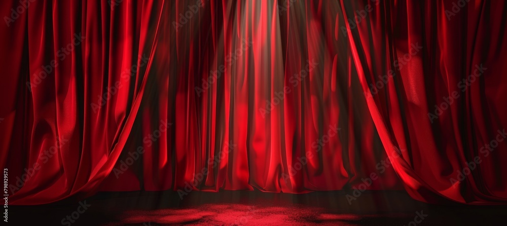 Red stage curtains with black background. Theatrical scene for ...