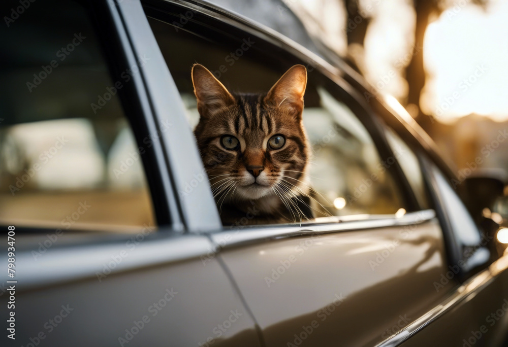 cat head car out motion window adorable animal auto blue collar ...