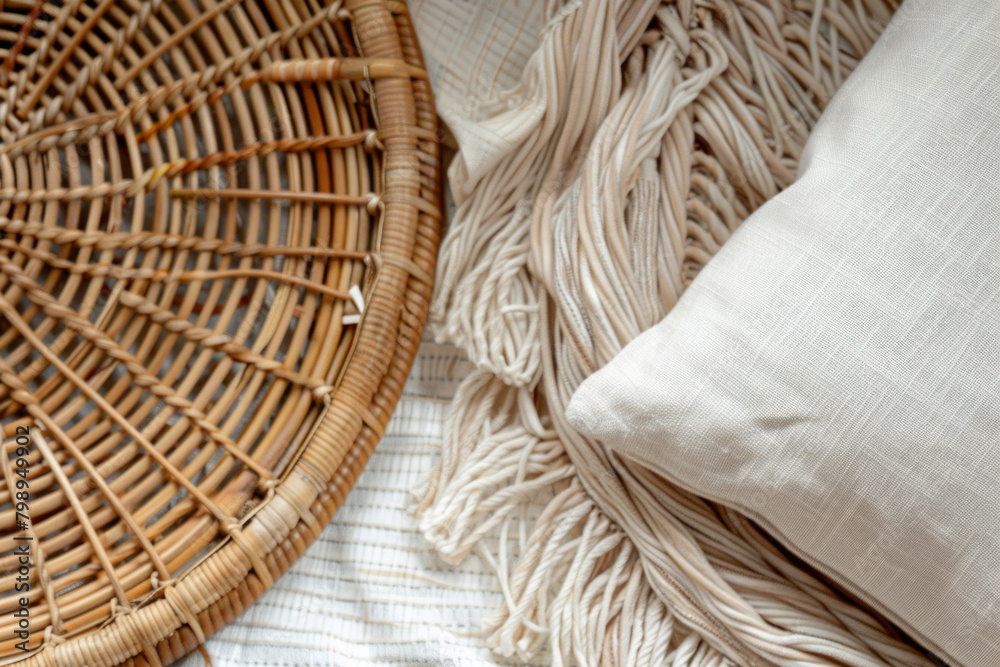 The woven texture of rattan, a natural material on furniture and decor ...