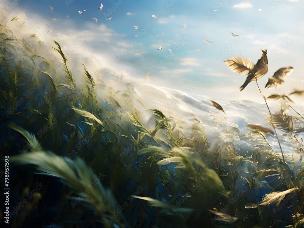 Fields of grass on the titanic boat adorned with marvelous mystery ...