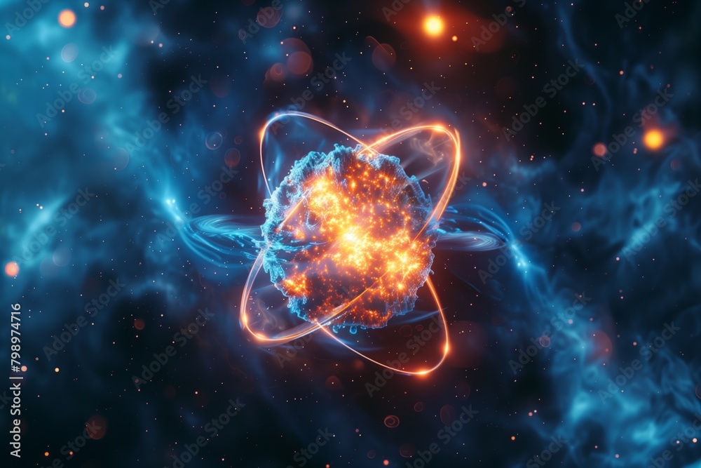 Collision of nuclei of elementary particles, image of nuclear reactions ...