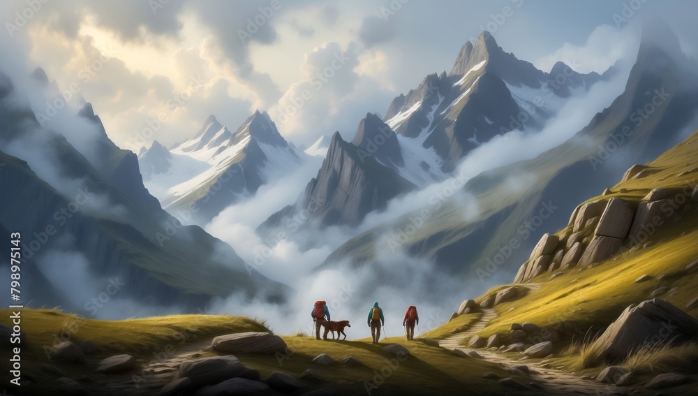 Illustration of a Mountain Expedition, where Brave Adventurers Hike ...