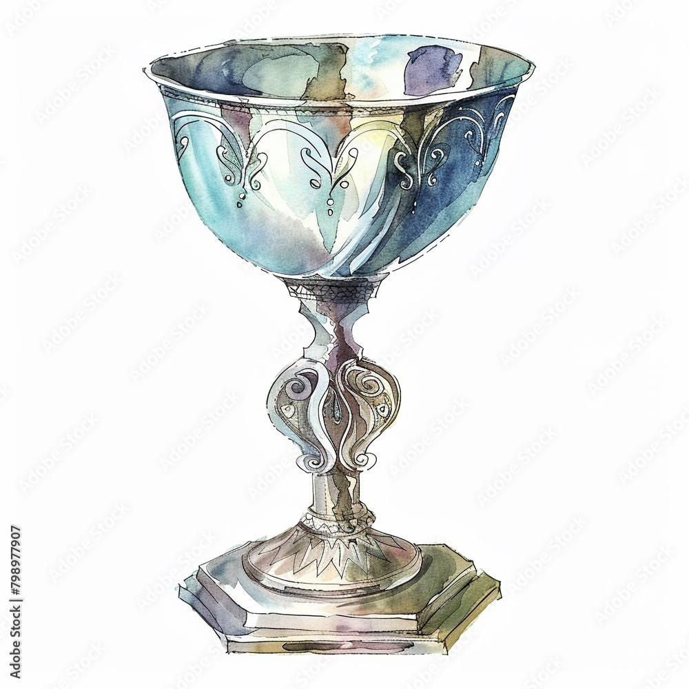 Watercolor clipart of a silver chalice ornate and reflective Stock ...