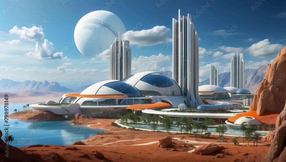 Colonization of Alien Plane. Alien Landscape with Sustainable Energy ...