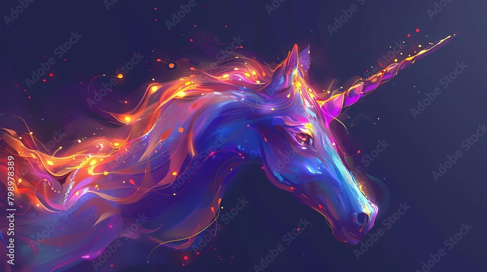 Create a close-up of a unicorns horn, focusing on its magical ...
