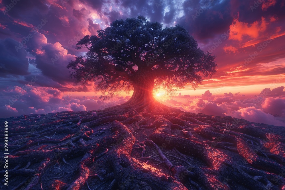 Beautiful Tree Scenery, root gnawer, twilight, piece of the world tree ...