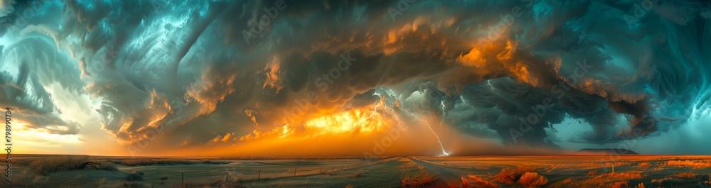 Panorama of a massive mesocyclone weather supercell, which is a pre ...