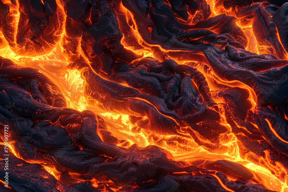 Textured surface of molten lava, featuring glowing orange hues and ...