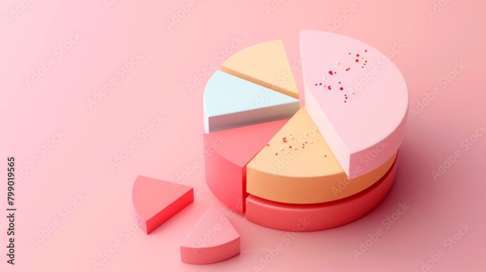 A multi-layered 3D pie chart exhibits a corporate revenue breakdown ...