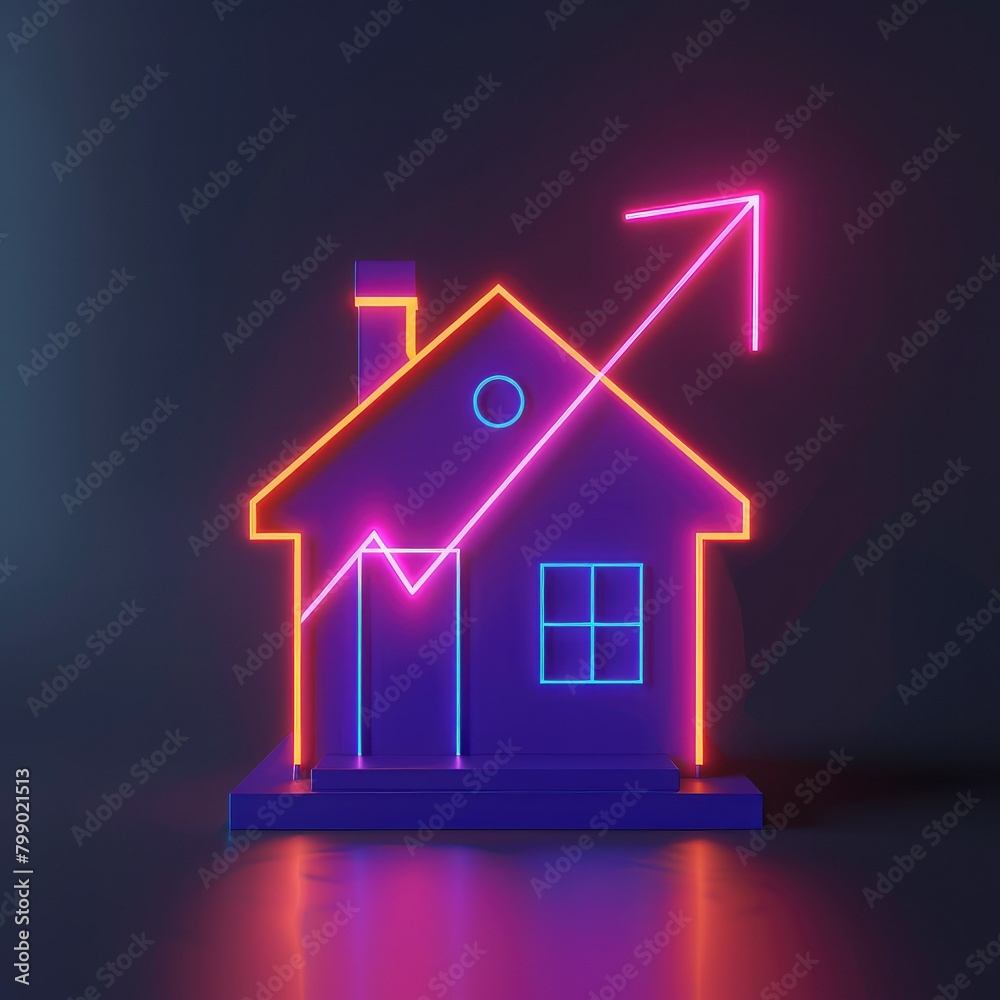 Neon light home icon on the black background. Glowing House simple icon ...