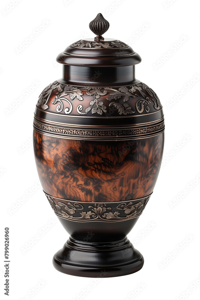 Elegant engraved funeral urn isolated for memorial and remembrance ...