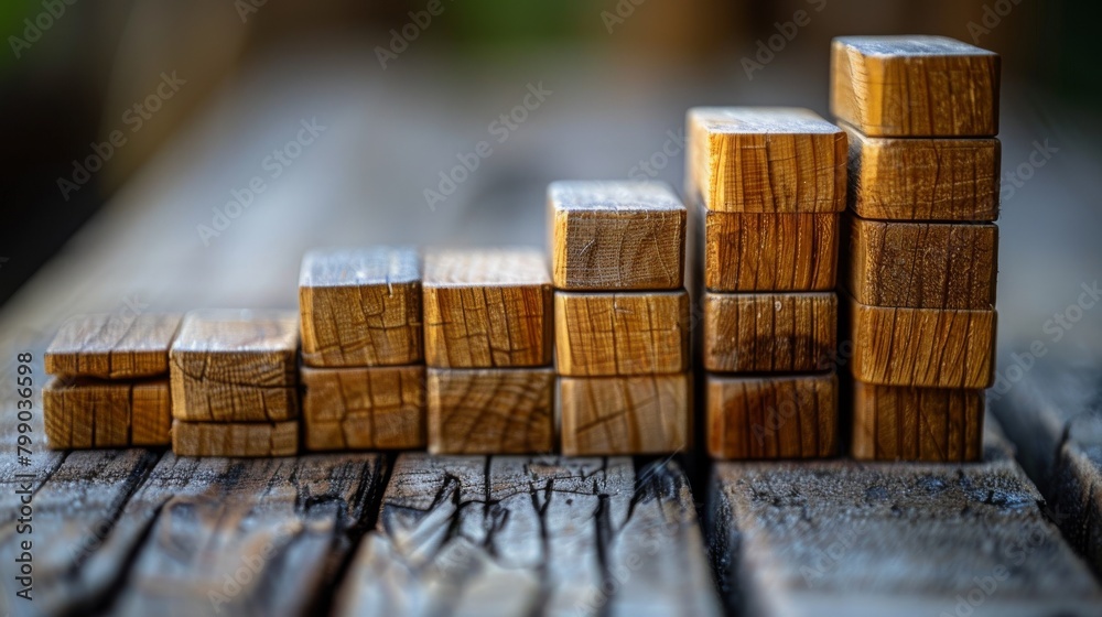 A bar graph created from wooden blocks, illustrating growth in ...