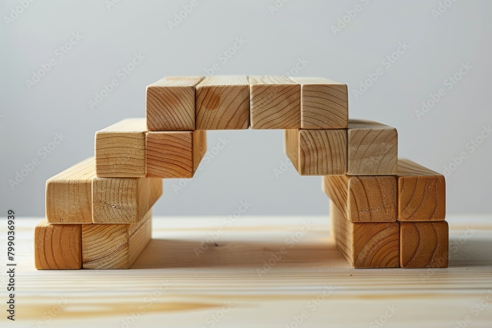 A bridge made from wooden blocks, each step representing a key phase in ...