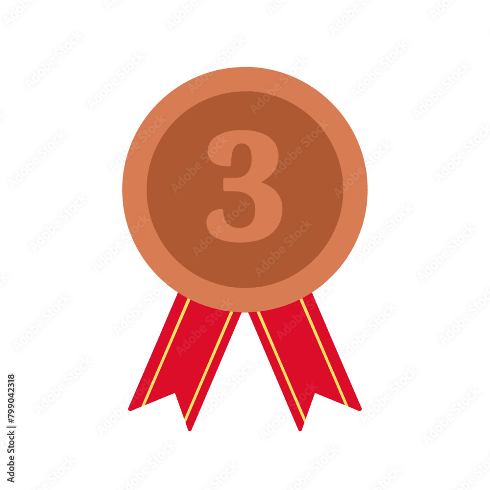 bronze medal award ribbon illustration flat style vector isolated on ...