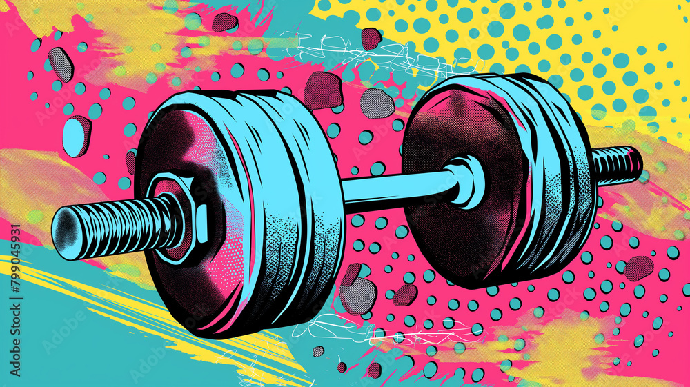 Wow pop art dumbbell. Vector colorful background in pop art retro comic ...