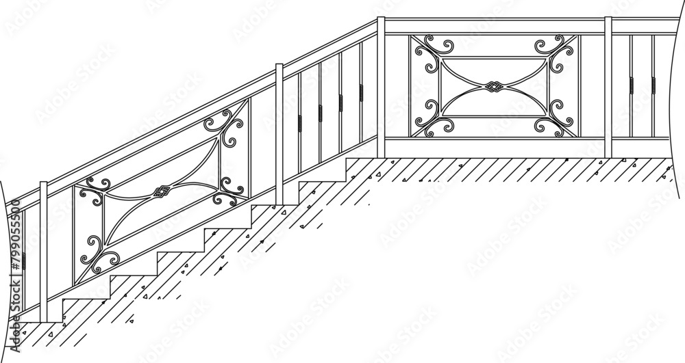 Detailed vector sketch illustration of vintage classic old stair ...