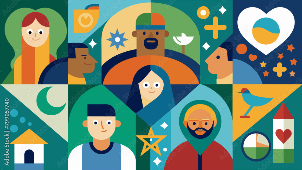 A mosaic artwork featuring symbols of different faiths created by a ...