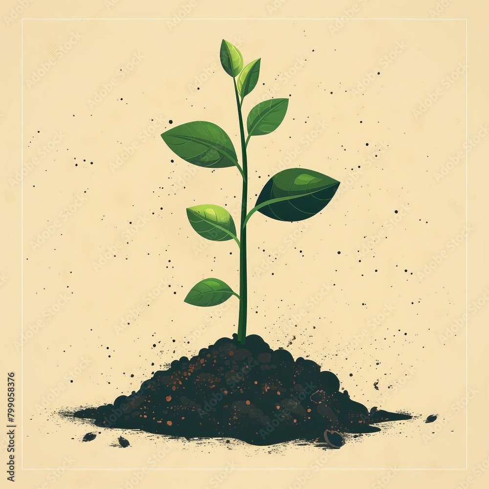 Timelapse style illustration of a seed sprouting, growing from soil ...