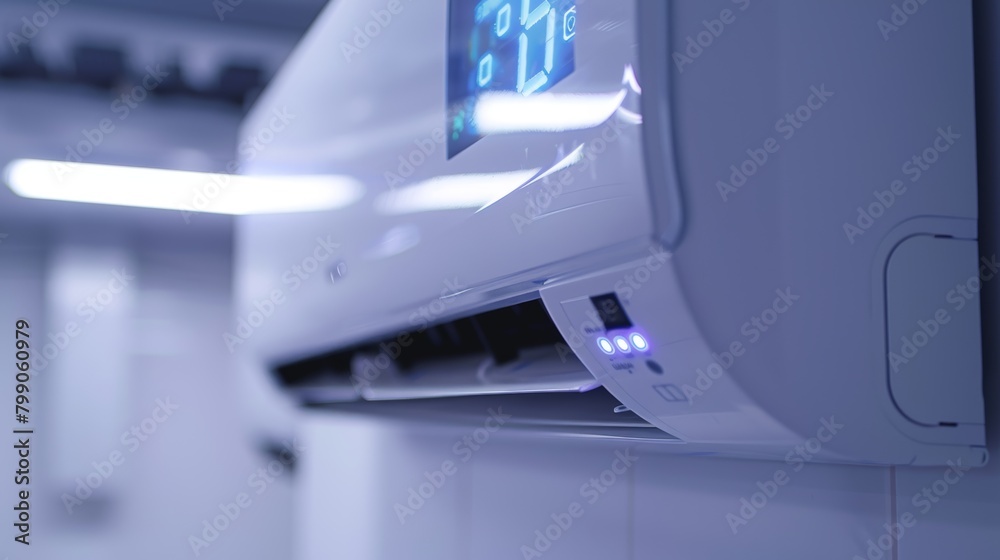 Modern air conditioning unit with digital temperature display in a ...