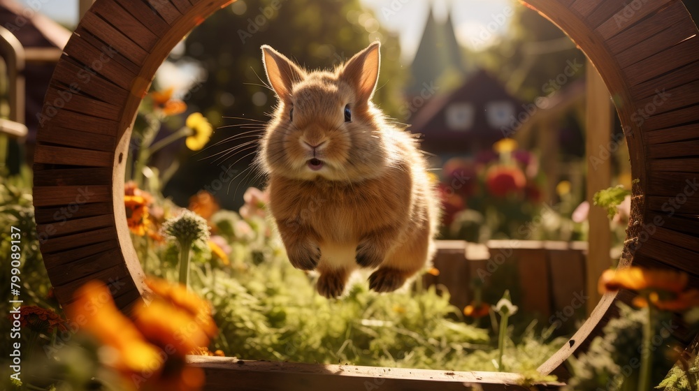 Adorable photo of a rabbit hopping through a miniature agility hoop ...