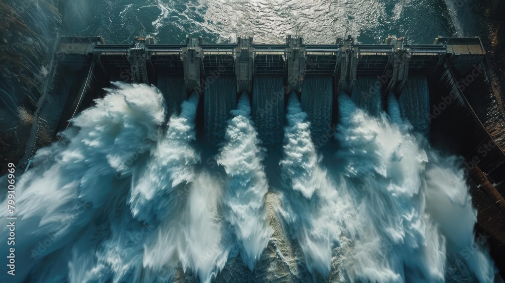 Dynamic angle on water jets shooting from a hydroelectric dams ...