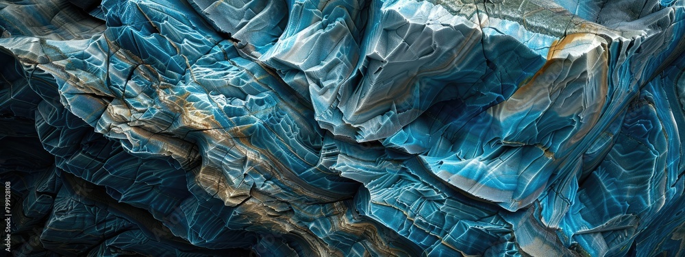 Rock detail with blue variants. stone curves and smooth cuts Close up ...