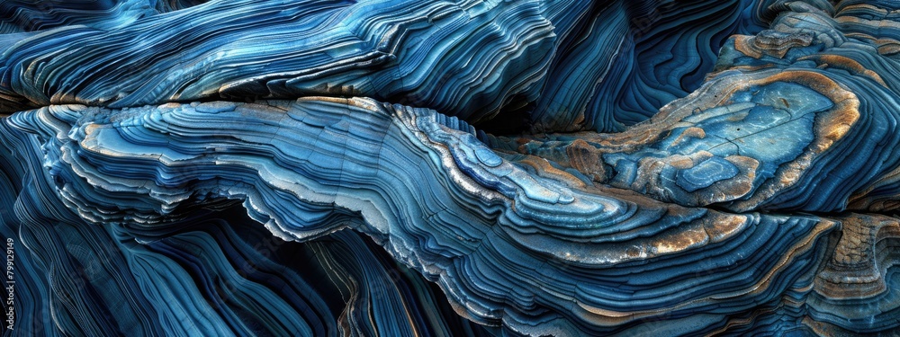 Rock detail with blue variants. stone curves and smooth cuts Close up ...