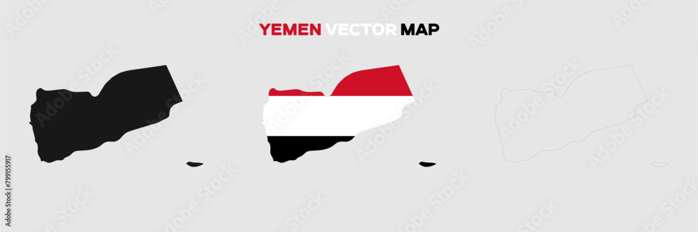 Yemen Map Vector Pack. Map with Flag. Gray Map Silhouette. Gray Outline ...