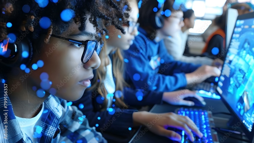 Students use technology for remote learning and online education with ...