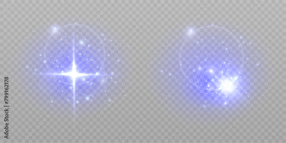 Blue glow star burst flare explosion light effect. Isolated on transparent background. EPS 10 ...