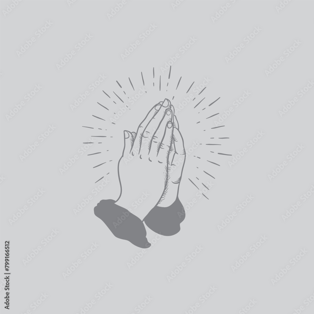 vector illustration of hands praying for God. hand drawing of jesus ...