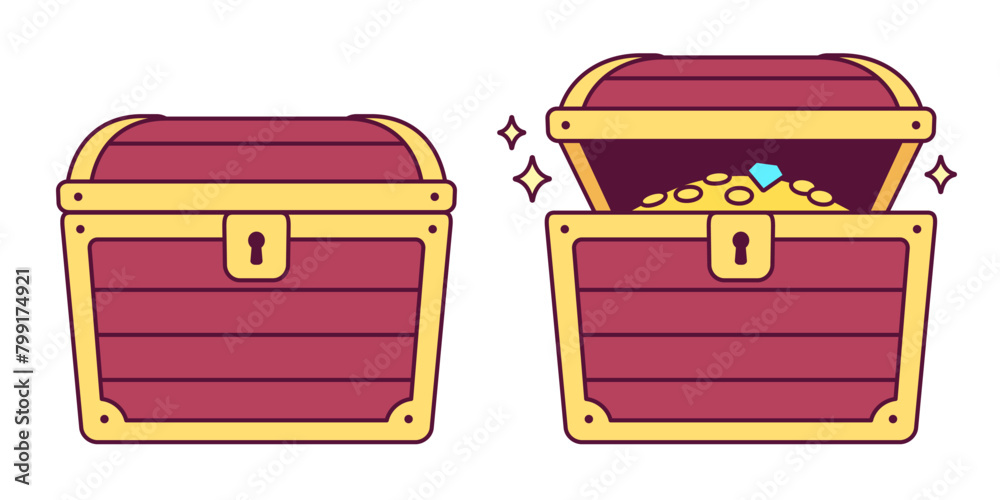 Cartoon treasure chest open and closed Stock Vector | Adobe Stock