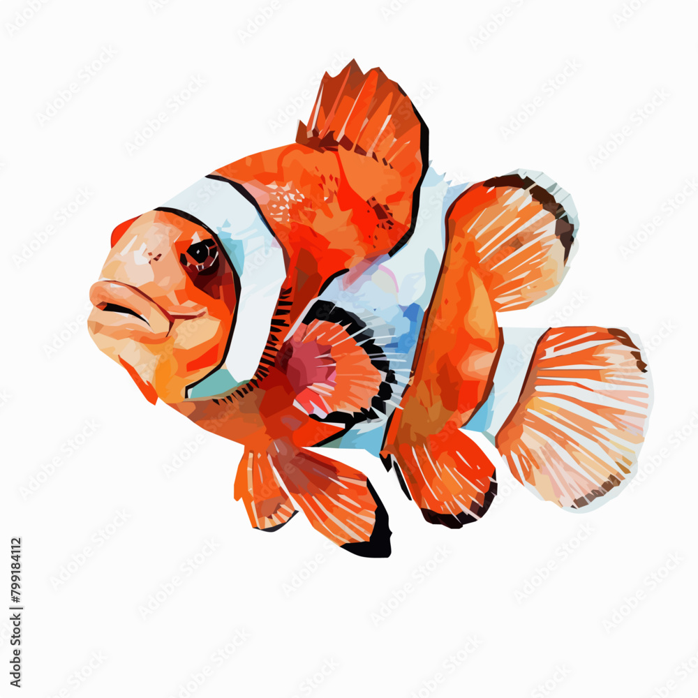 Watercolor vector of a Clown fish (Clownfish), isolated on a white ...