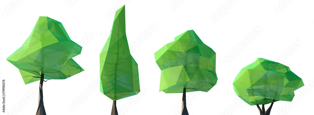 Set of low poly trees and bushes isolated png on a transparent ...