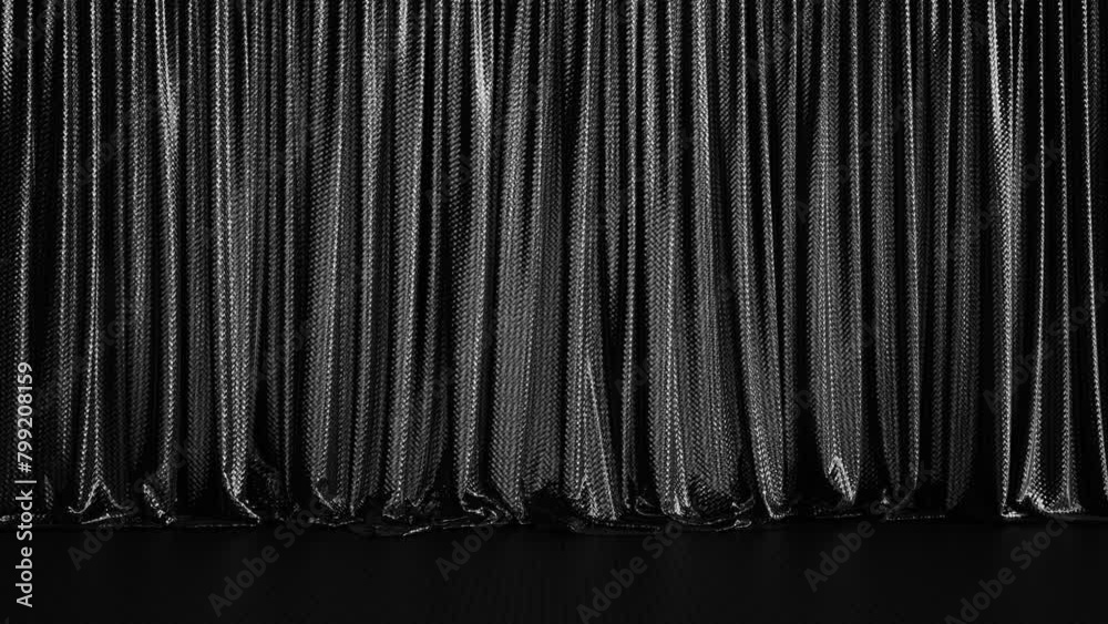 Realistic 3D animation of the black carbon fiber show stage curtain ...