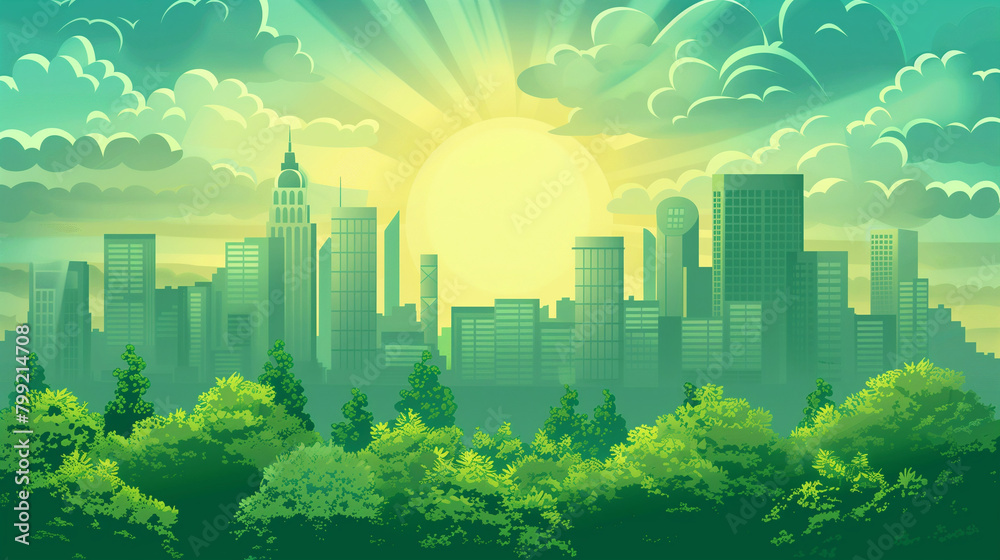 Vector illustration of a green city representing Earth Day and World ...