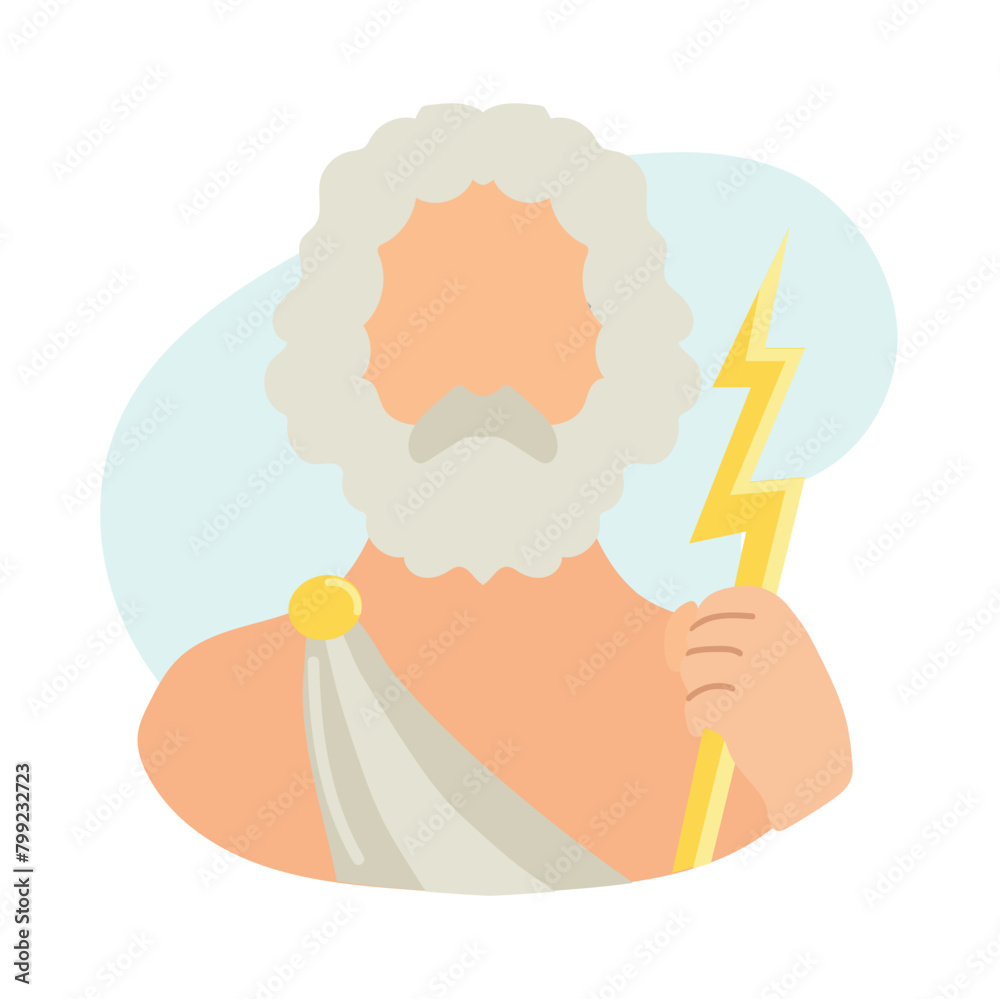 Greek god Zeus with thunderbolt in hand icon clipart avatar flat vector ...