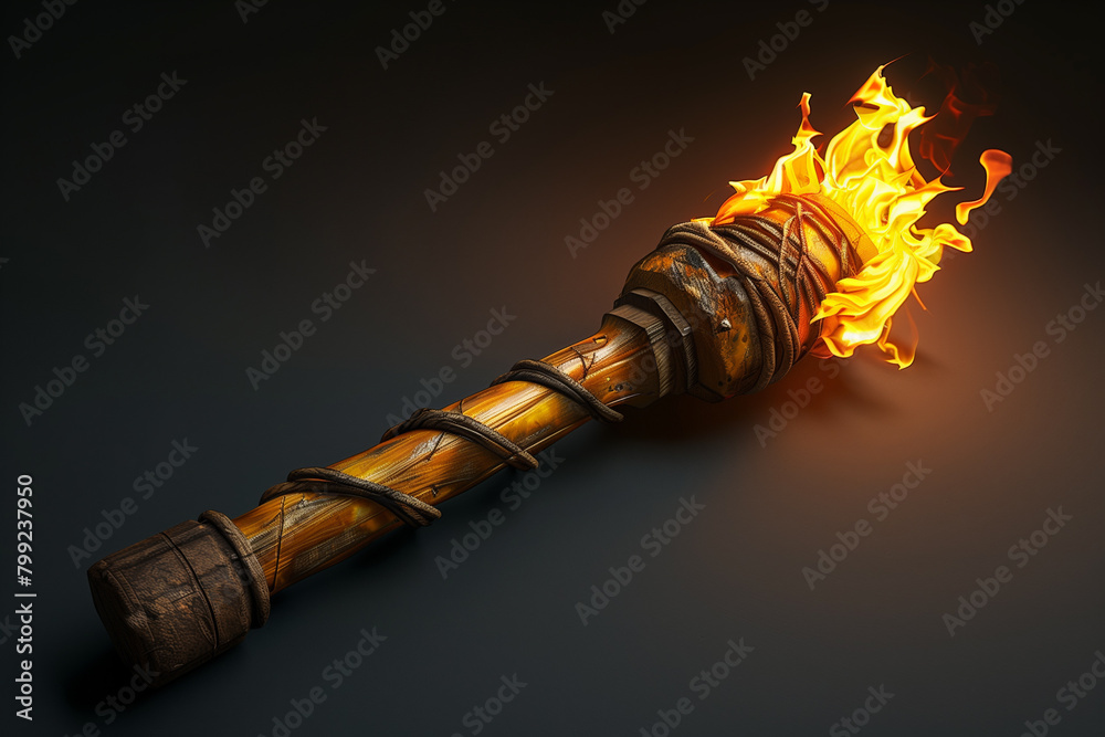 Illustration of a 3D Medieval Wooden Torch Fire: Combustion Element ...