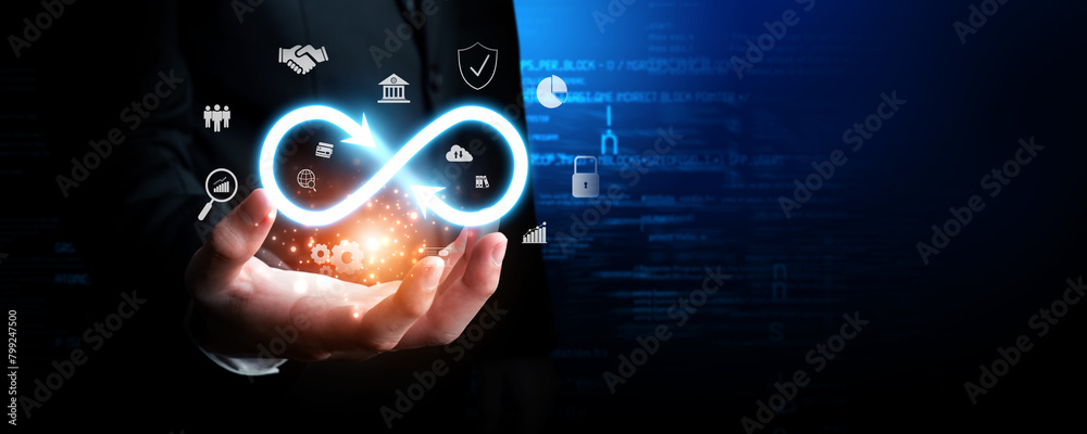 Foto de Business person embrace infinite possibilities and essence of ...